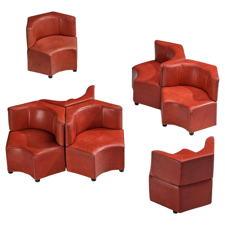 Sectional Sofa Elements in Bright Red Leather For Sale at 1stDibs