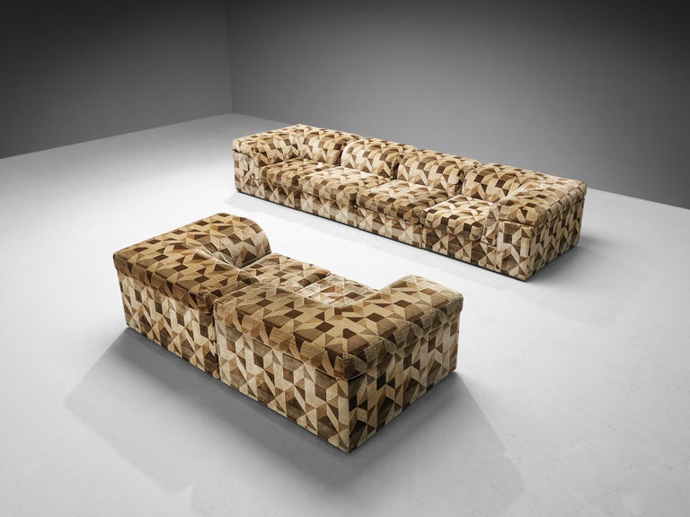 Sectional Sofa with Velvet Patterned Upholstery For Sale at 1stDibs