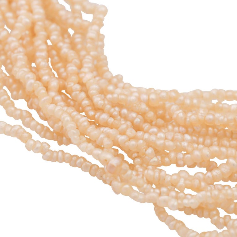 Seed Pearl Necklace with Small Diamonds For Sale at 1stDibs
