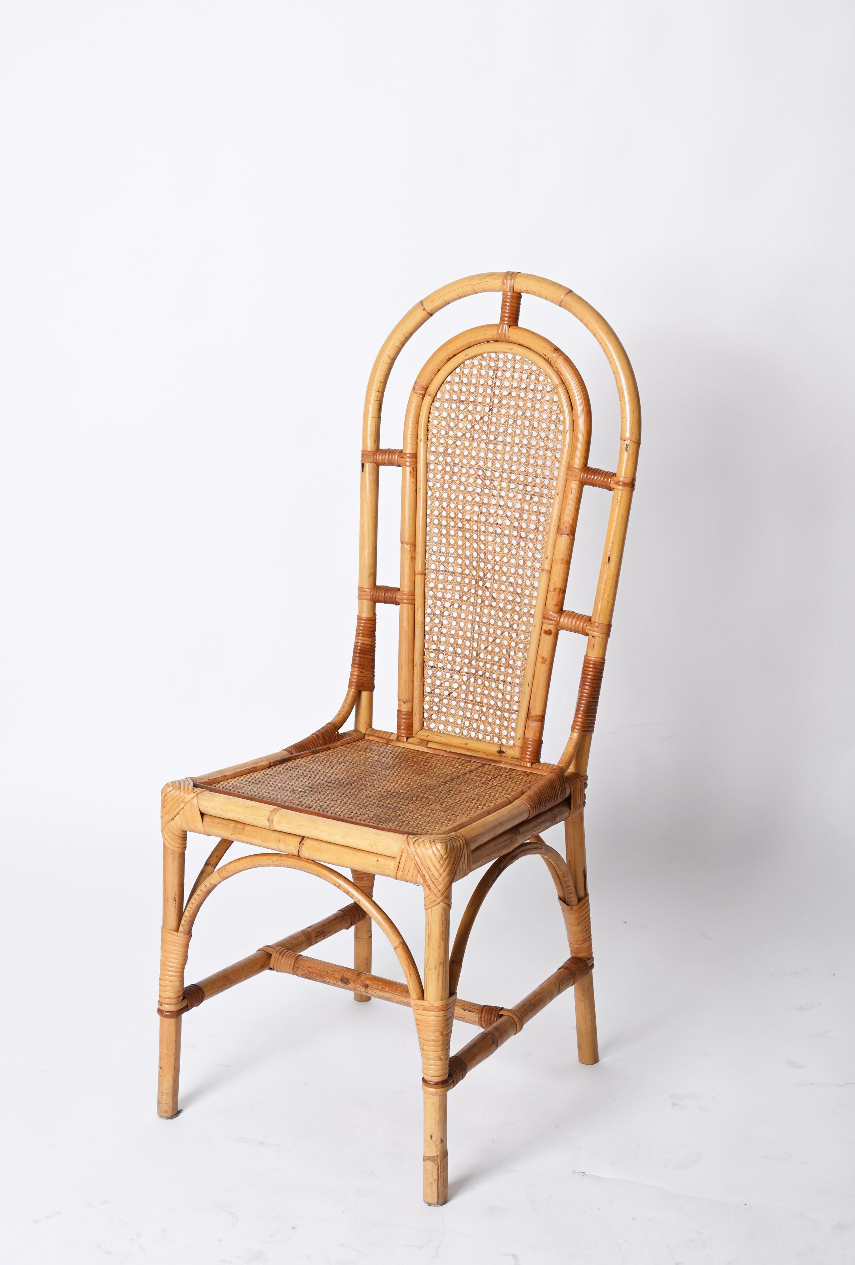 Sef of Four Bamboo and Vienna Straw Chairs, Vivai Del Sud, Italy 1970s ...