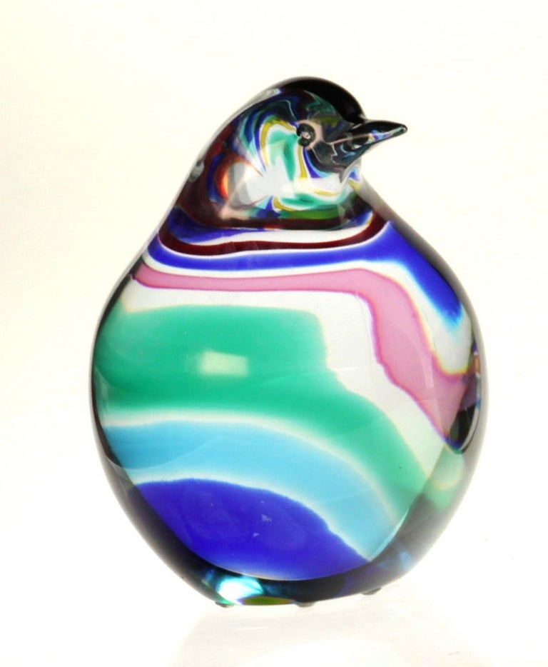 Seguso for Bisazza, Pair of Penguin Chicks with Rainbow Canes 1993 ...