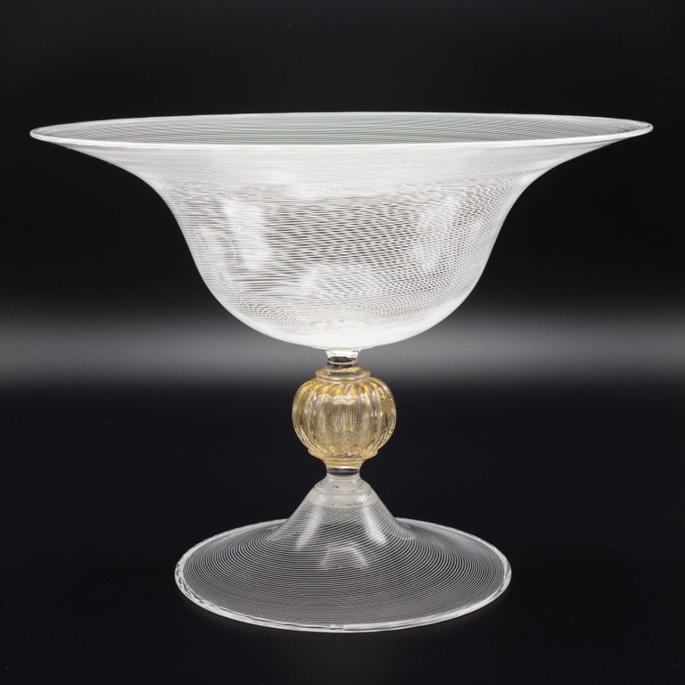 Seguso Mid Century Murano Glass Footed Bowl For Sale at 1stDibs