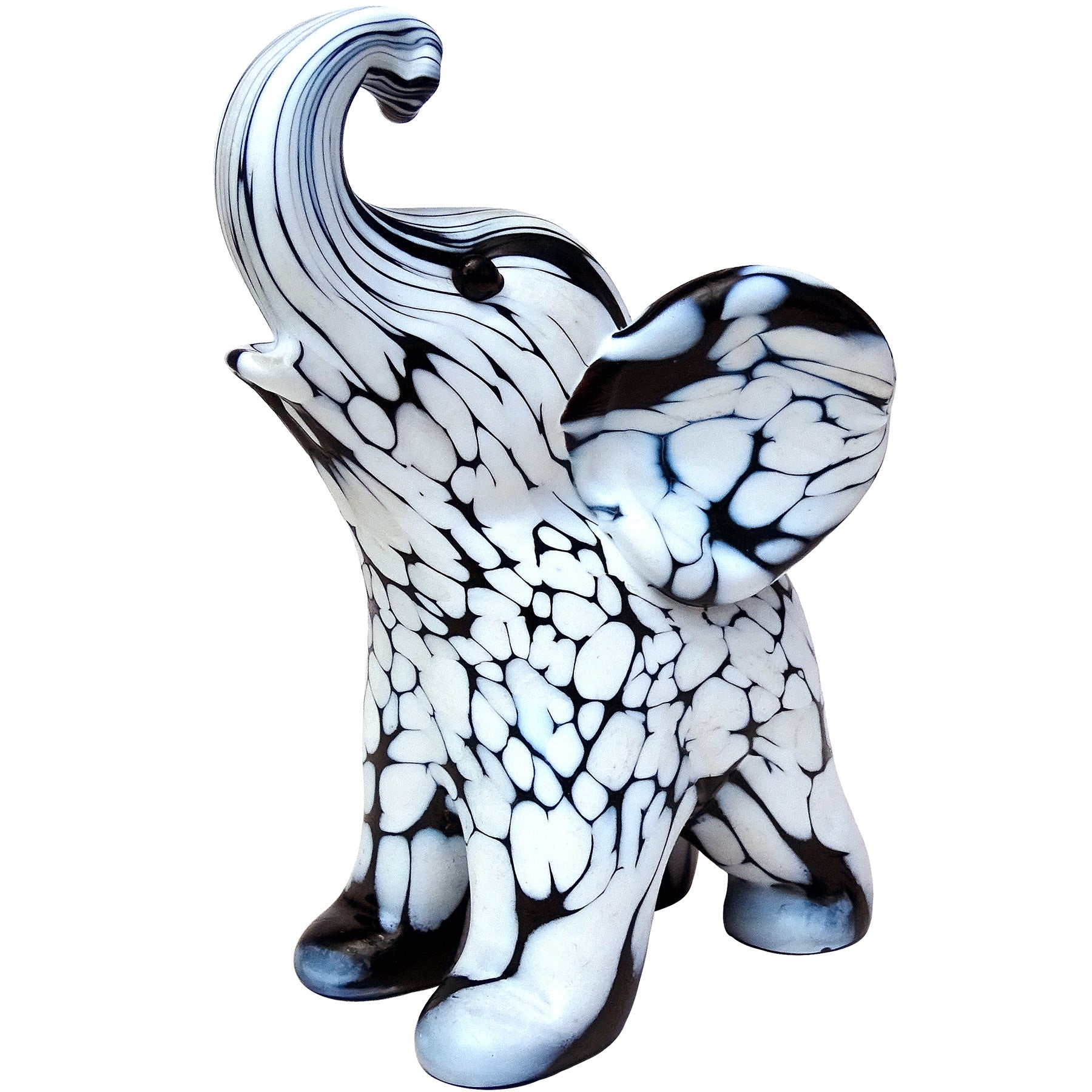 Seguso Murano Black White Italian Art Glass Baby Elephant Figurine ...