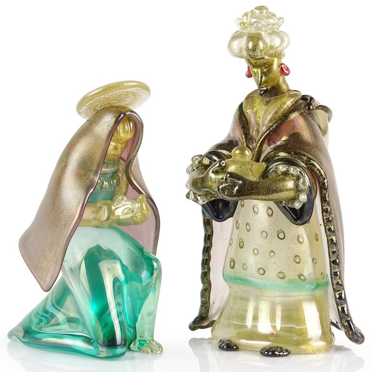 Seguso Murano Iridescent Gold Leaf Italian Art Glass Virgin Mary ...