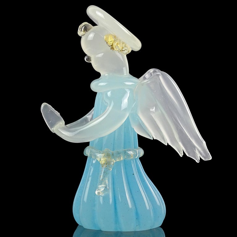 Seguso Murano Opal Blue Gold Flecks Italian Art Glass Angel Figurine ...