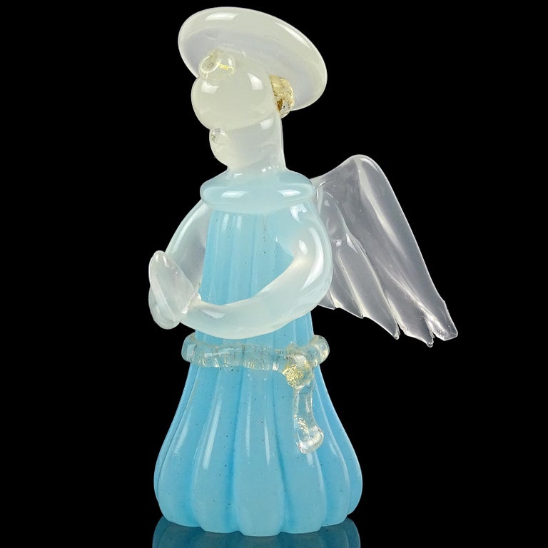 Seguso Murano Opal Blue Gold Flecks Italian Art Glass Angel Figurine ...