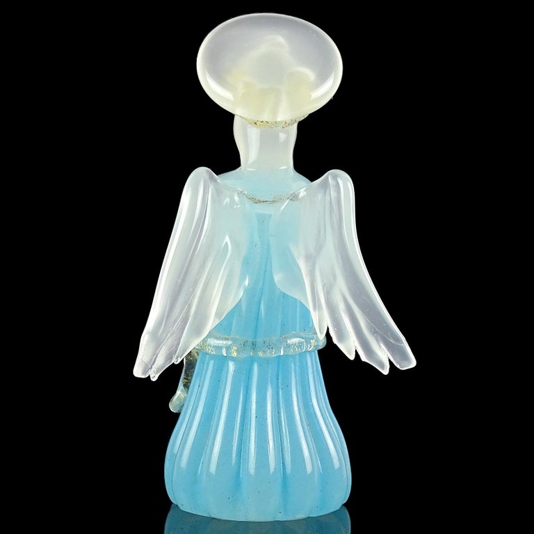 Seguso Murano Opal Blue Gold Flecks Italian Art Glass Angel Figurine ...
