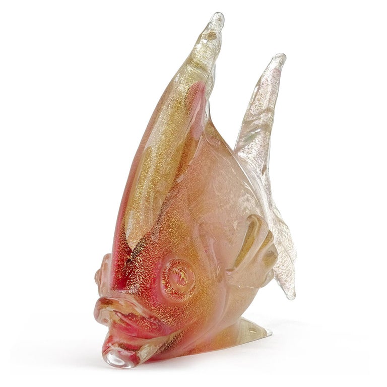 Seguso Murano Sommerso Pink Gold Fleck Italian Art Glass Fish Figure ...