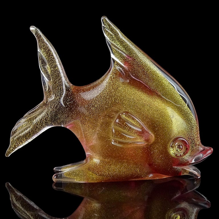 Seguso Murano Sommerso Pink Gold Fleck Italian Art Glass Fish Figure ...