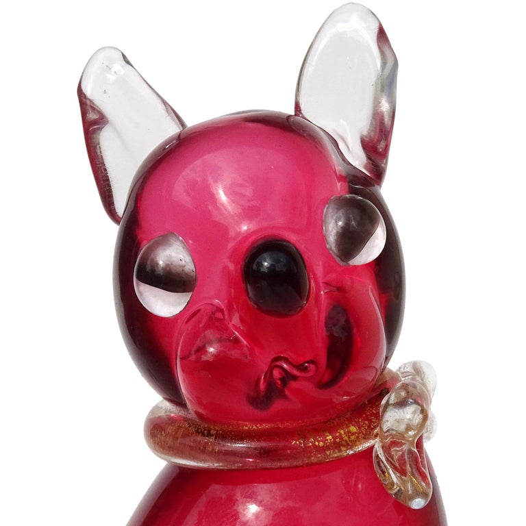 Seguso Murano Sommerso Pink Gold Flecks Bow Italian Art Glass Kitty Cat ...