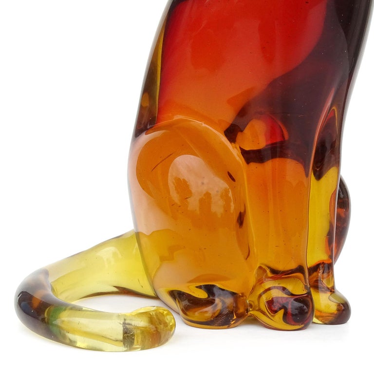 Seguso Murano Sommerso Red Orange Italian Art Glass Regal Kitty Cat ...
