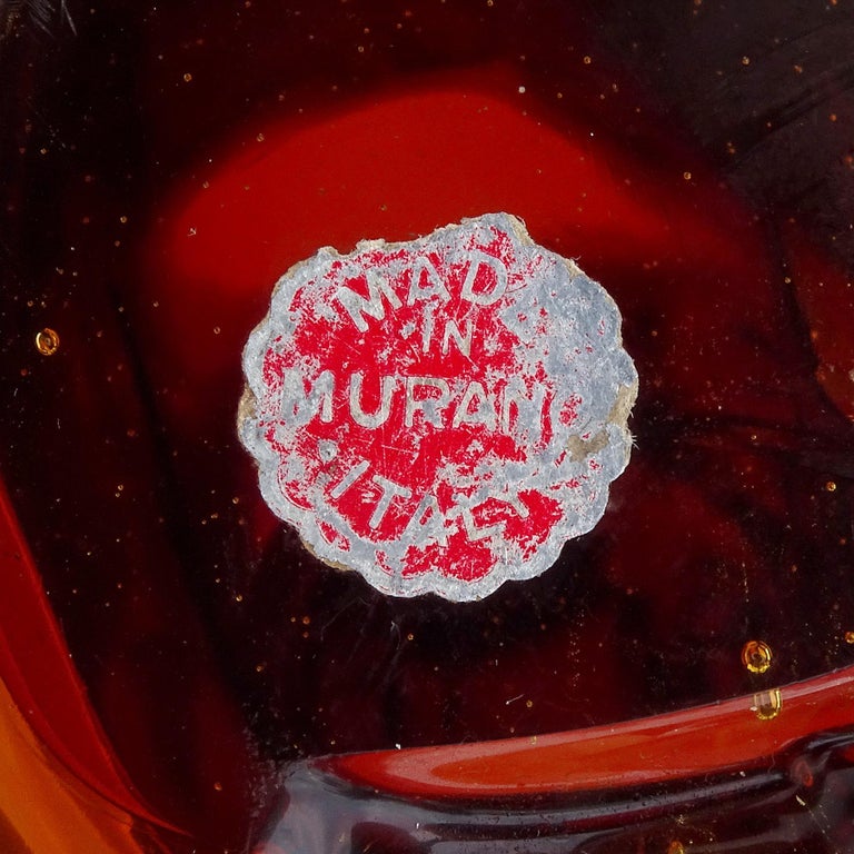 Seguso Murano Sommerso Red Orange Italian Art Glass Regal Kitty Cat ...