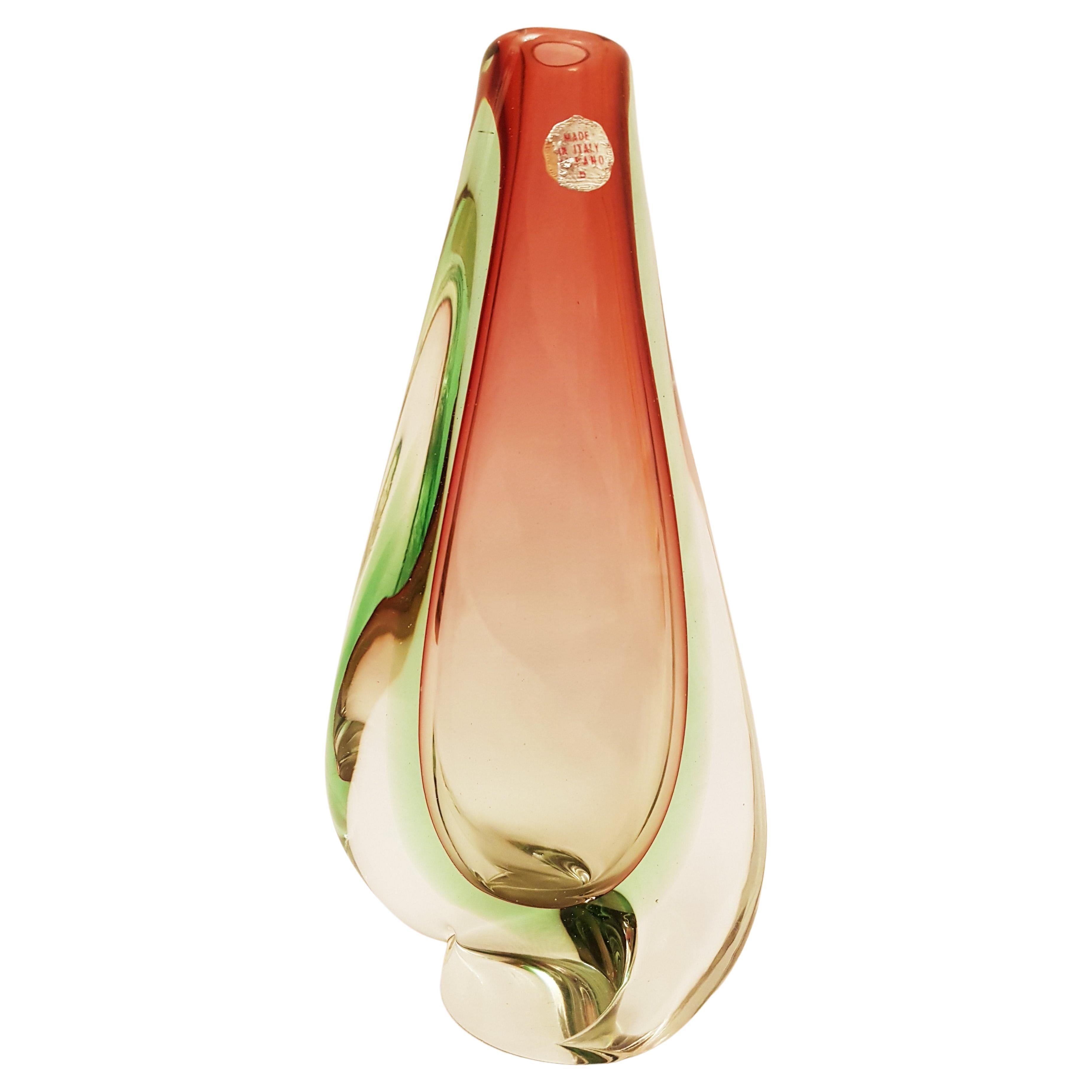 Archimede Seguso Frosted Uranium Murano Glass Vase a Verde For Sale at ...