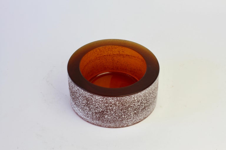 Seguso Vintage Thick Round Amber 'Scavo' Murano Glass Bowl or Ashtray ...