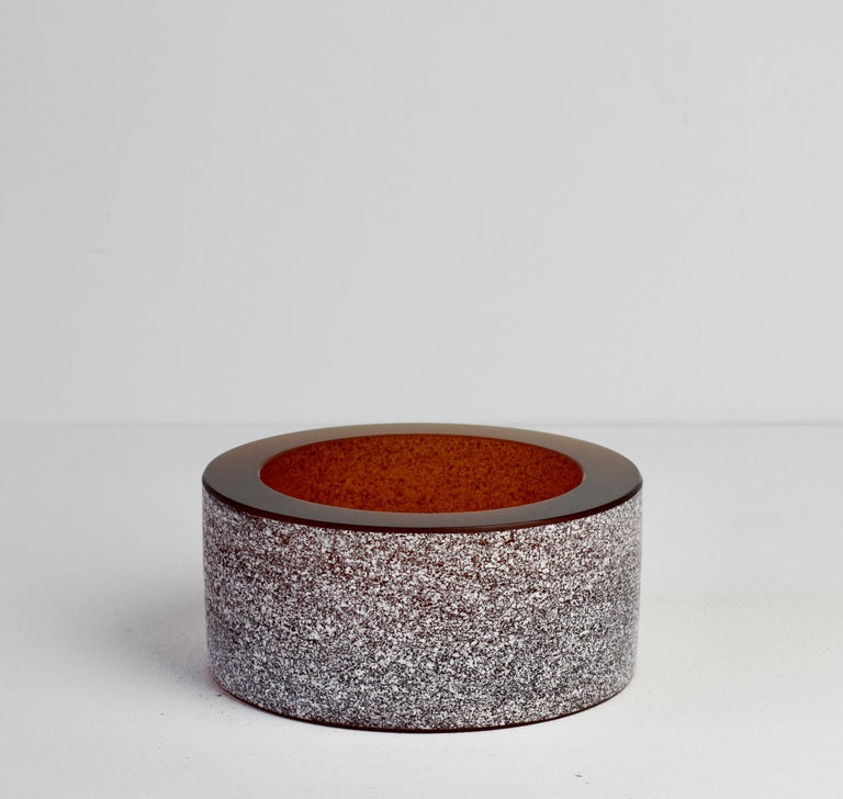 Seguso Vintage Thick Round Amber 'Scavo' Murano Glass Bowl or Ashtray ...