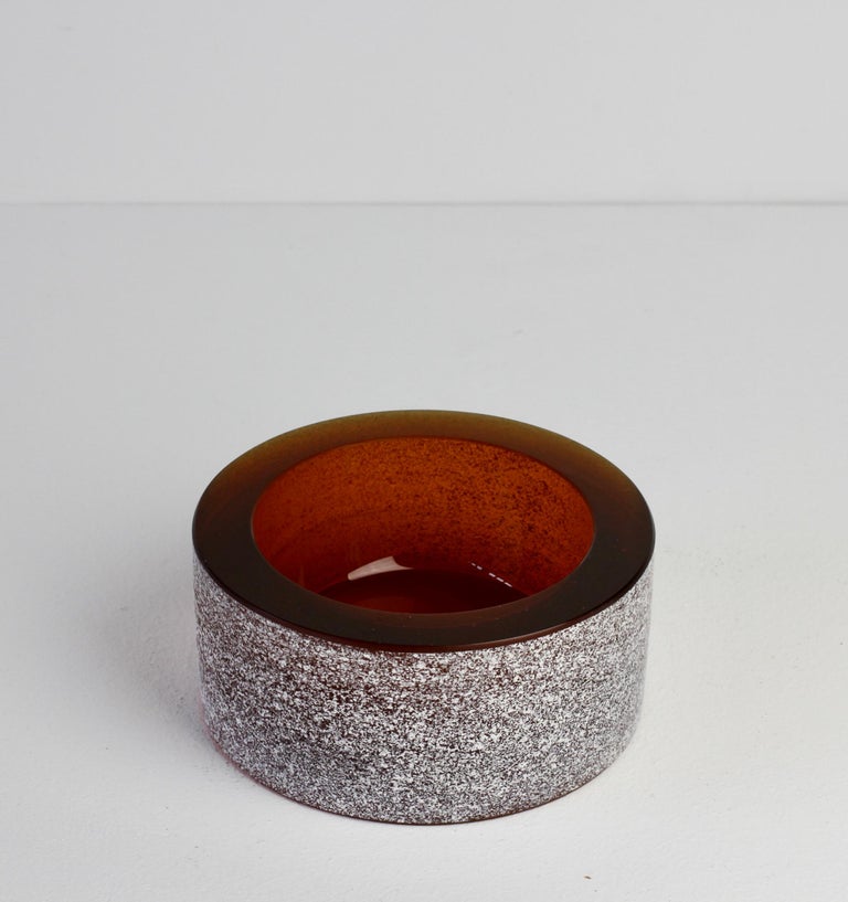 Seguso Vintage Thick Round Amber 'Scavo' Murano Glass Bowl or Ashtray ...