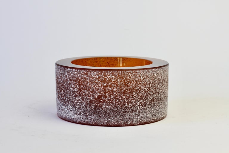 Seguso Vintage Thick Round Amber 'Scavo' Murano Glass Bowl or Ashtray ...