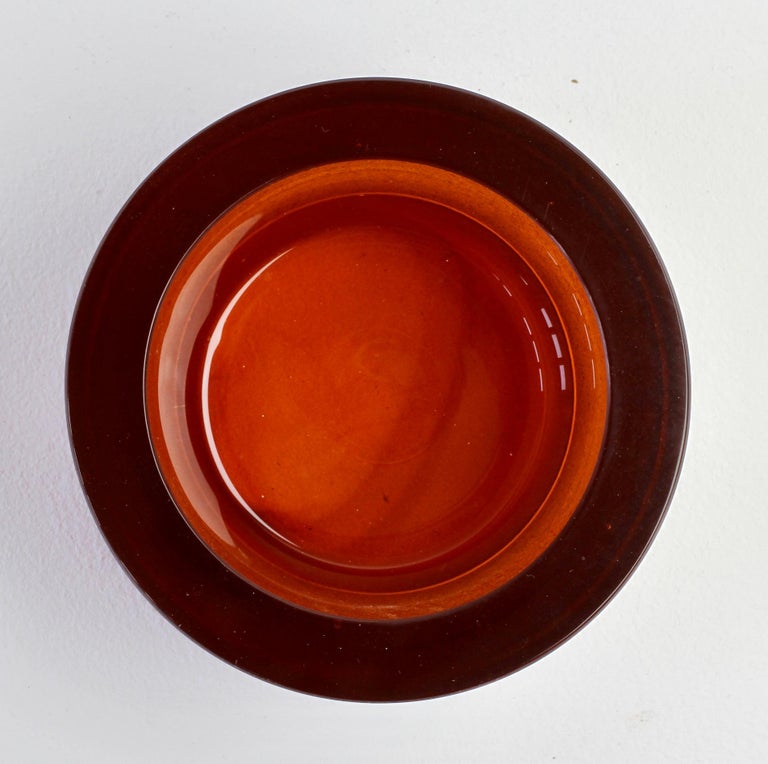 Seguso Vintage Thick Round Amber 'Scavo' Murano Glass Bowl or Ashtray ...