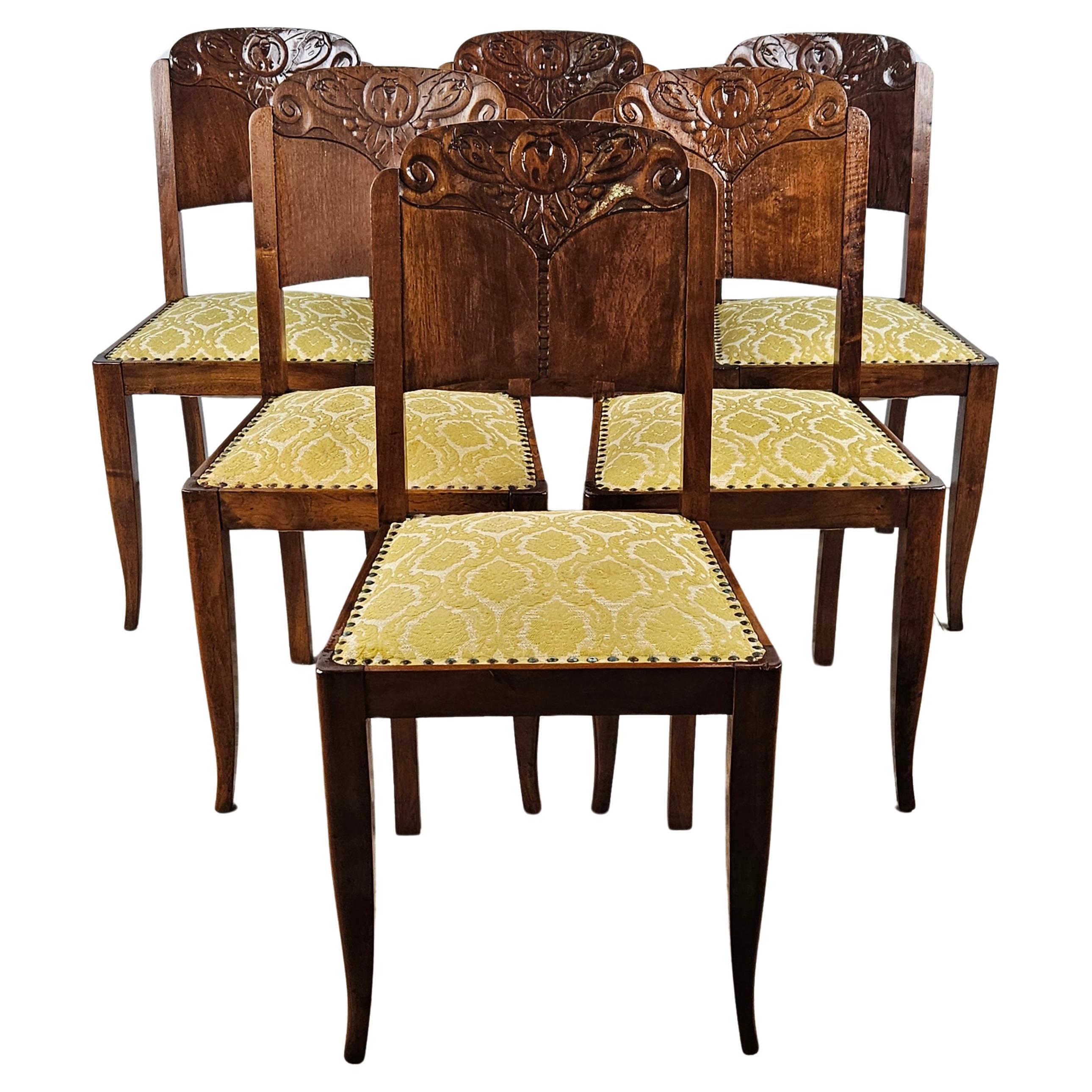 Pair of Art Deco Dining Chair in Solid Walnut and Walnut Veneer ...