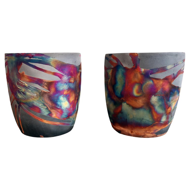 Seicho 2 Pack Raku Planter Pot Pottery - Carbon H.C Matte - Handmade ...