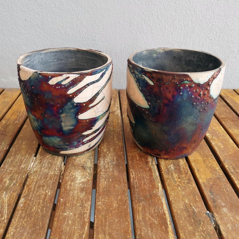 Seicho 2 Pack Raku Planter Pot Pottery, Half Copper Matte, Handmade ...