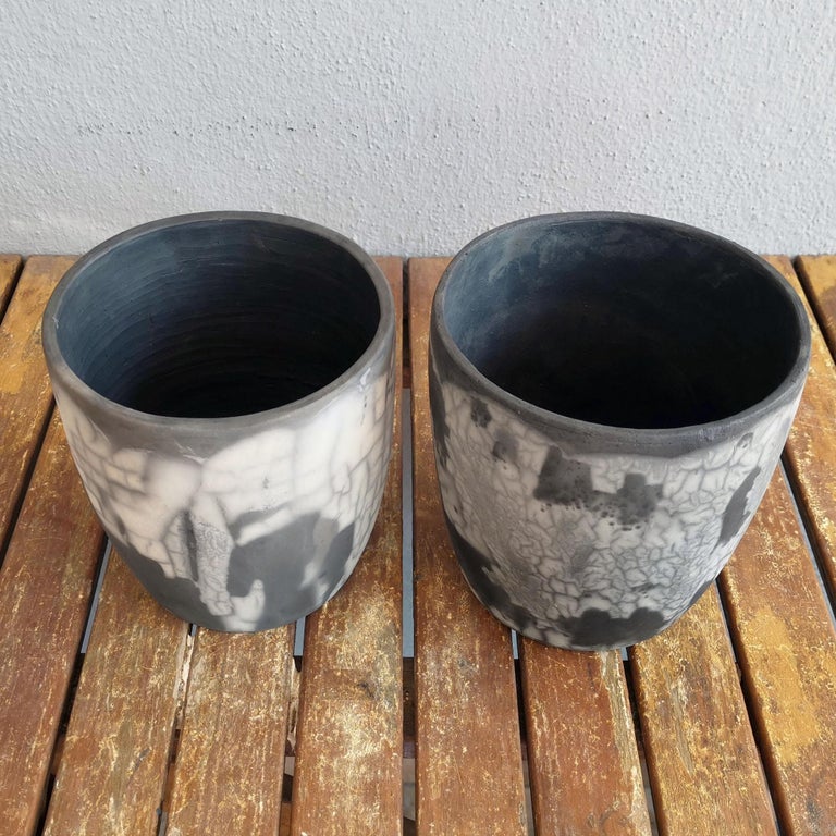 Seicho 2 Pack Raku Planter Pot Pottery - Smoked Raku - Handmade Ceramic ...