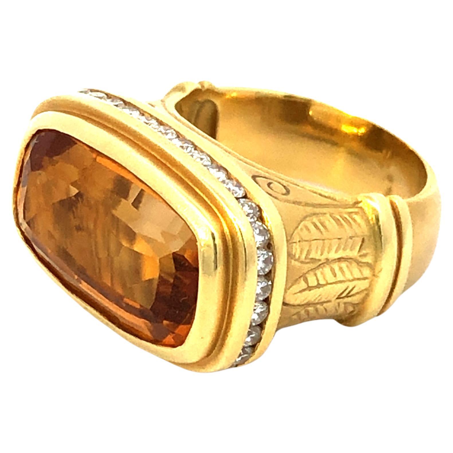 Yellow Gold, Citrine and Diamond Ring For Sale at 1stDibs
