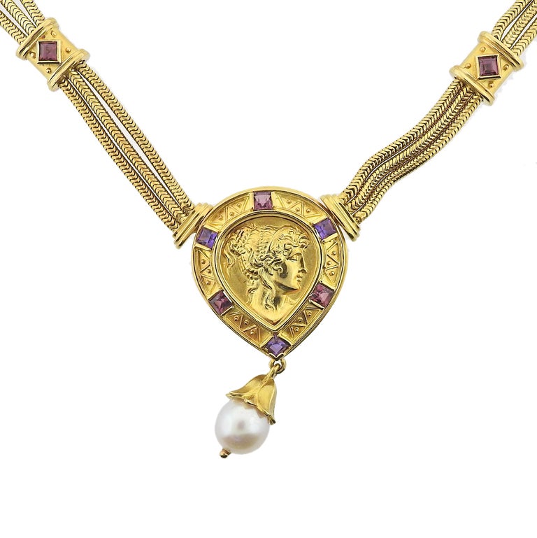 Seidengang Athena Gold Gemstone Pearl Necklace For Sale at 1stDibs
