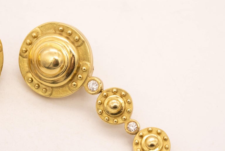SeidenGang Etruscan Long Drop Earrings In 18Kt Yellow Gold With 6 VS ...
