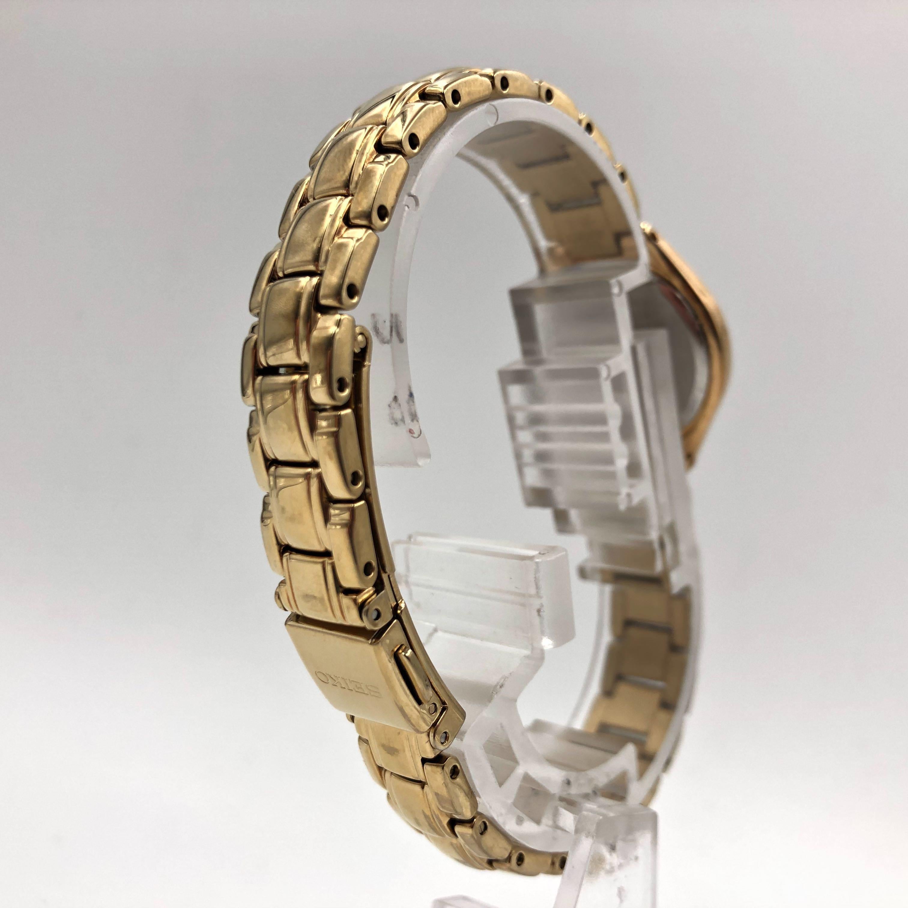 Seiko Gold-Tone Stainless Steel Black Dial Ladies Quartz Watch SUJ908 ...