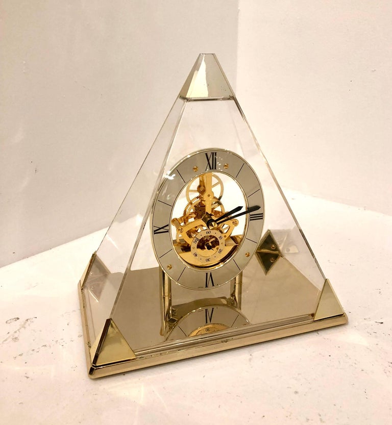 Seiko Lucite Pyramid Design Skeleton Mantel or Desk Clock Postmodern at ...