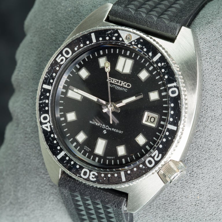 Seiko Stainless Steel Automatic Sports Watch 6015-8000 w/ Rubber Band ...