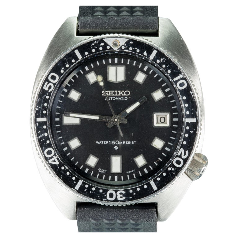 Seiko Stainless Steel Automatic Sports Watch 6015-8000 w/ Rubber Band ...