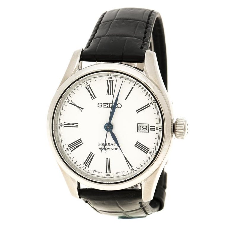 Seiko White Stainless Steel Presage Unlimited Enamel Men's Wristwatch ...