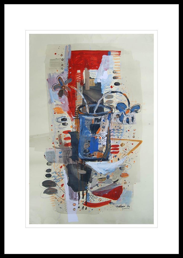 Sekhar Kar - Flower Vase, Mixed Media on paper, Red, Blue, Black by ...