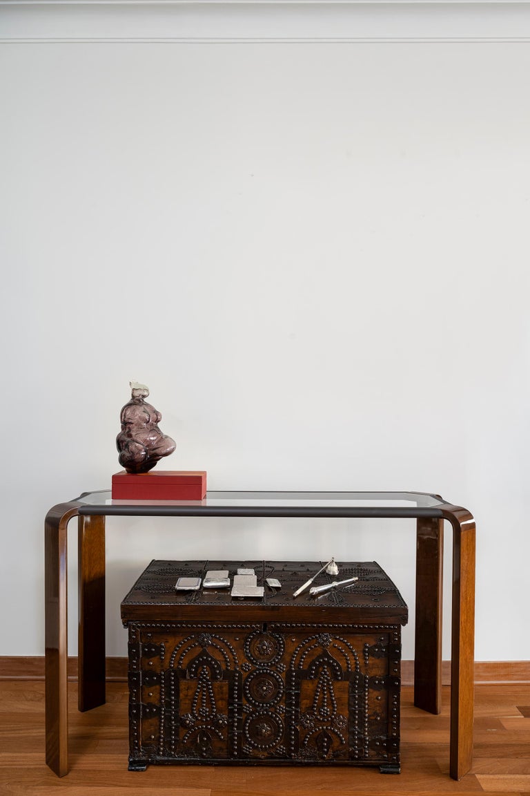 Back Painted Glass and Lacquer Console For Sale at 1stDibs