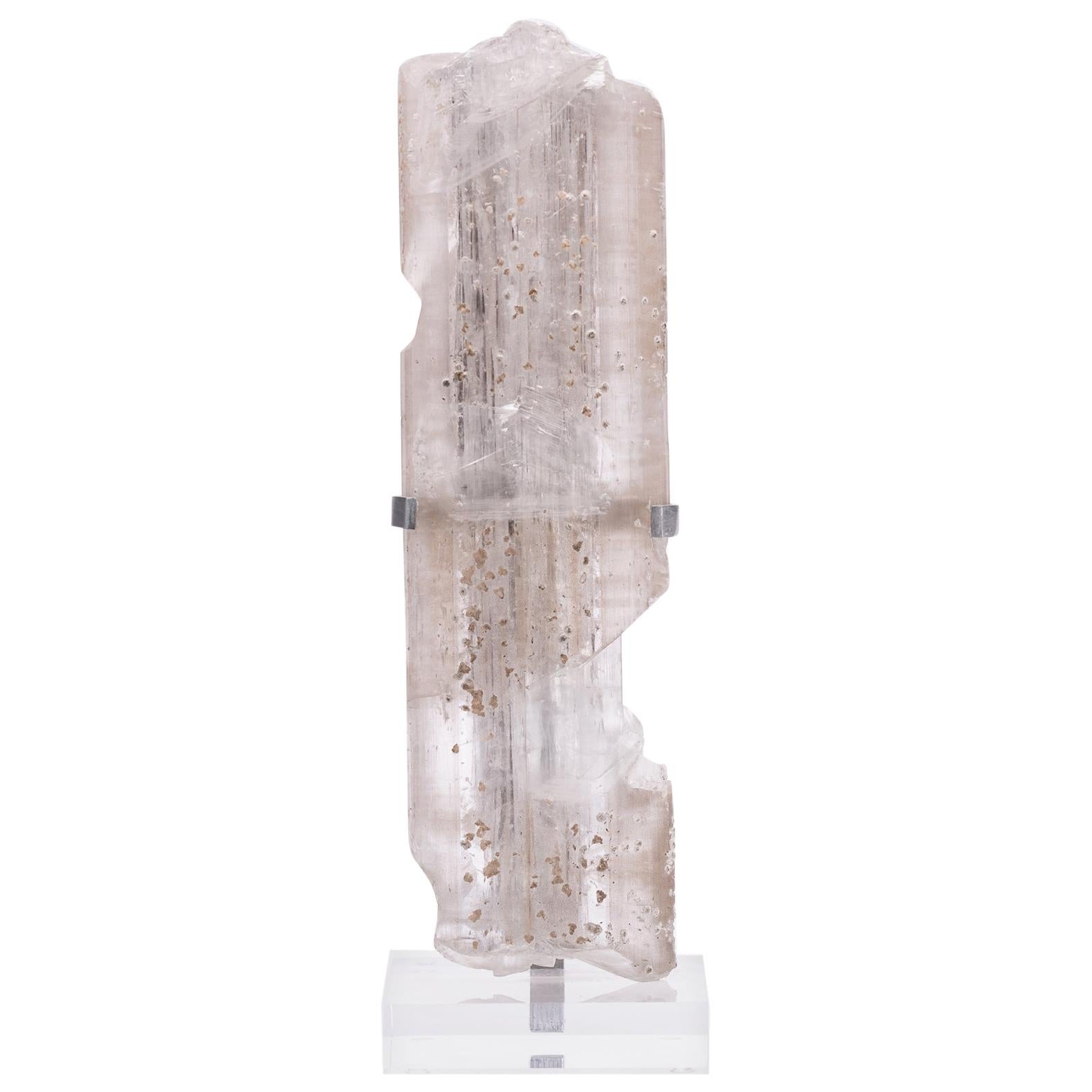 Selenite Crystal Mounted on Custom Acrylic and Metal Stand from Naica ...