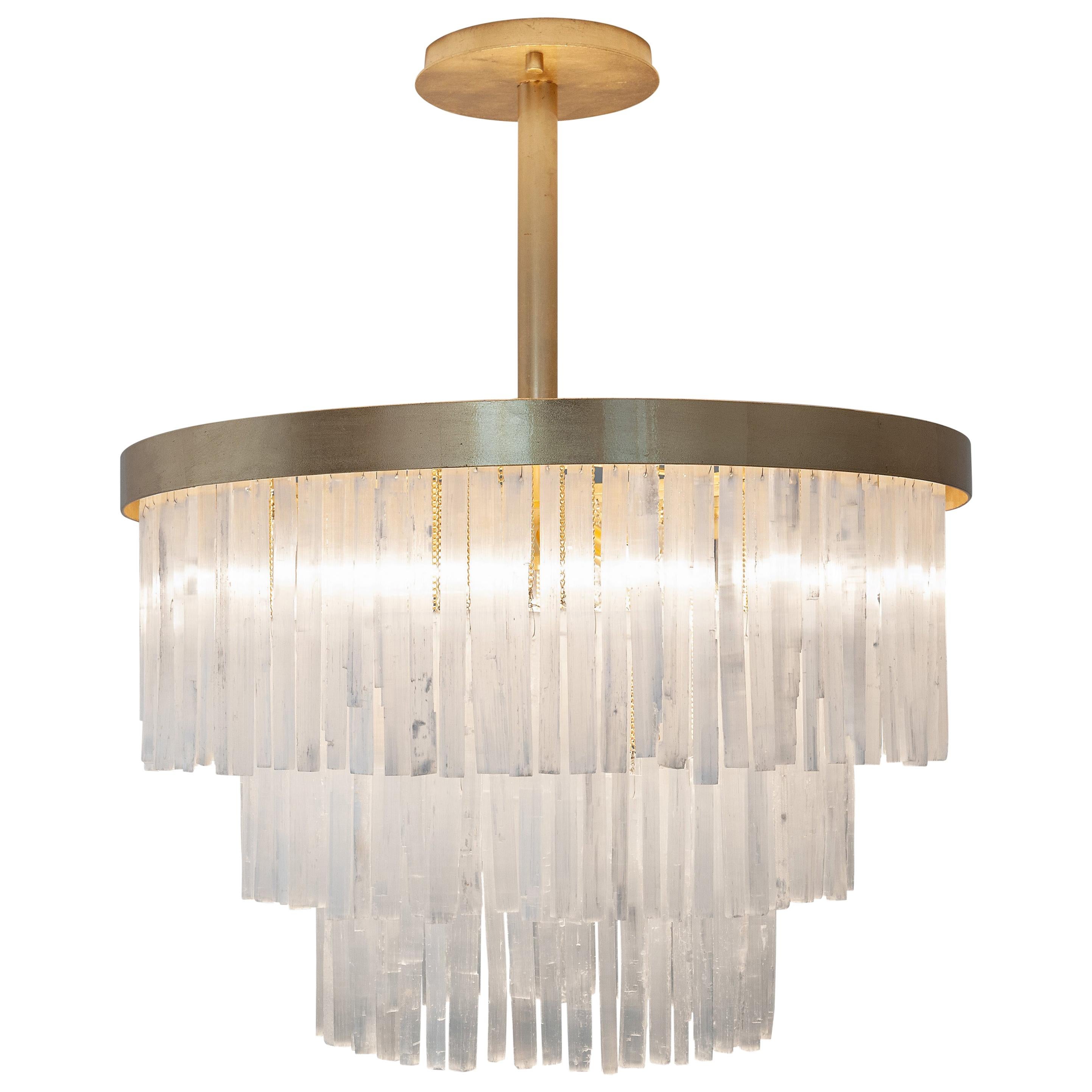 Mohawk Lighting Selenite Crystal Chandelier with Steel Base at 1stDibs
