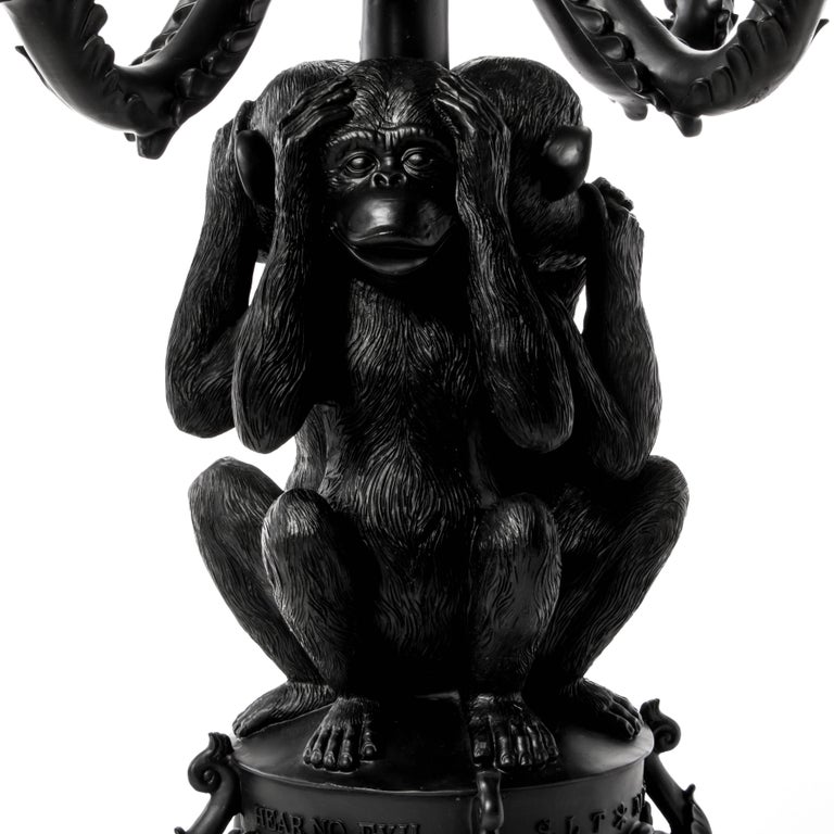 Seletti "Burlesque - The No Evil Monkeys" Five-Arm Chandelier, Black ...