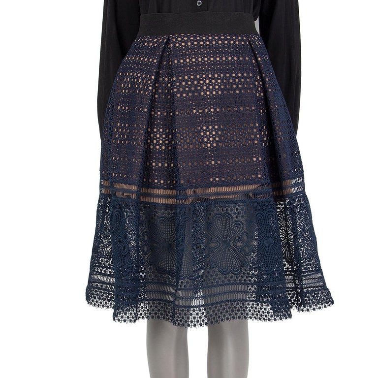 SELF-PORTRAIT blue SOFIA PLEATED GIUPRE LACE Skirt 10 S For Sale at 1stDibs