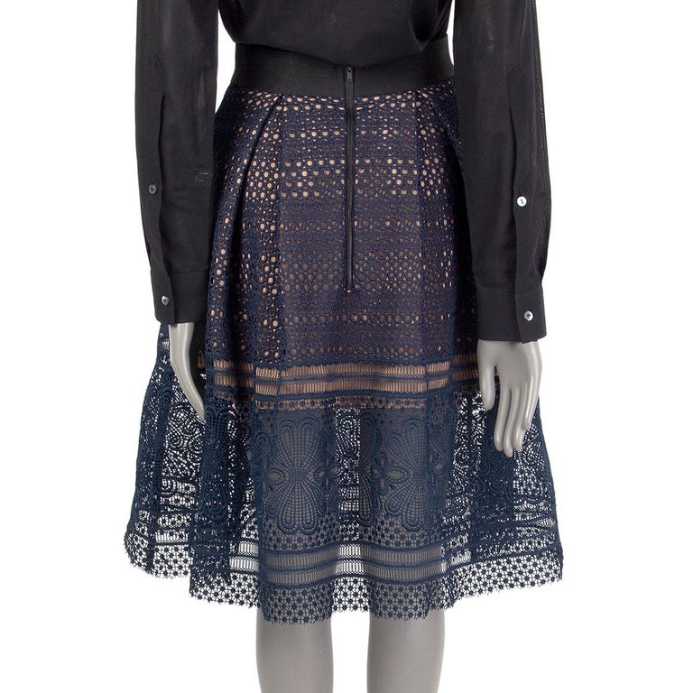 SELF-PORTRAIT blue SOFIA PLEATED GIUPRE LACE Skirt 10 S For Sale at 1stDibs