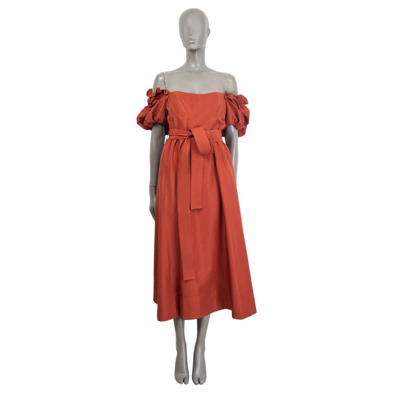 SELF-PORTRAIT rust 2020 TAFFETA BELTED SHORT SLEEVE MIDI Dress 10 S For ...