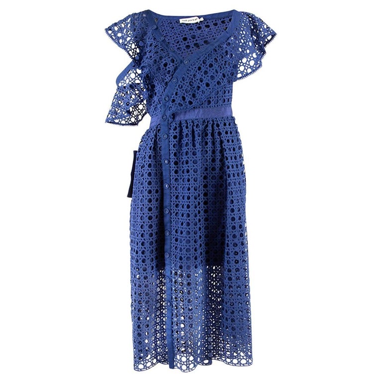 Self-Portrait Women's Blue Lace Sleeveless Knee Length Dress For Sale ...