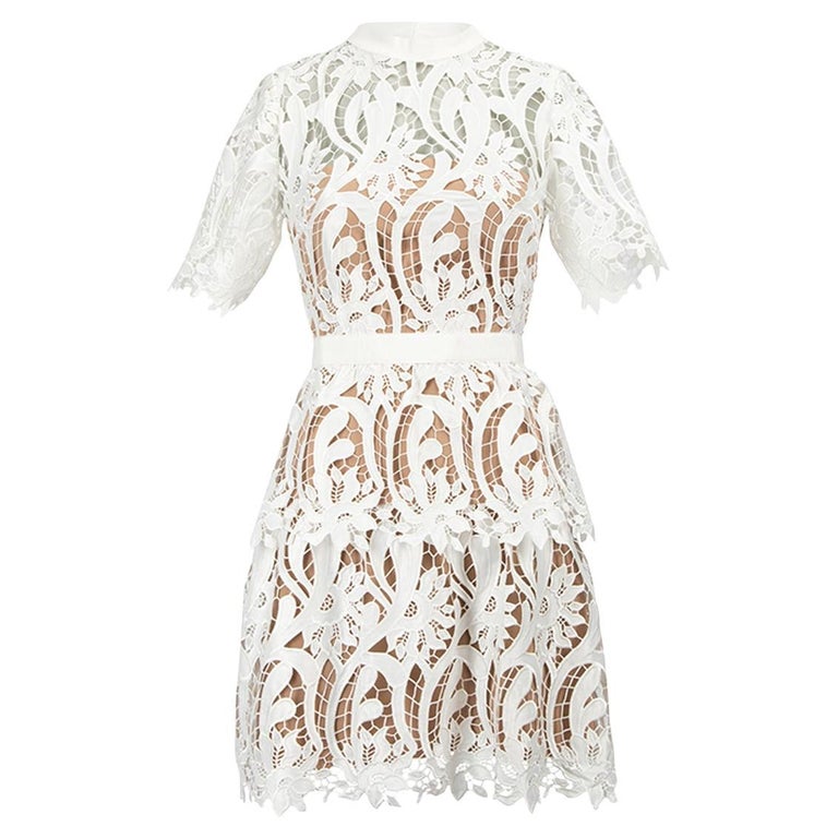 Self-Portrait Women's White Floral Lace Mini Tiered Dress For Sale at ...