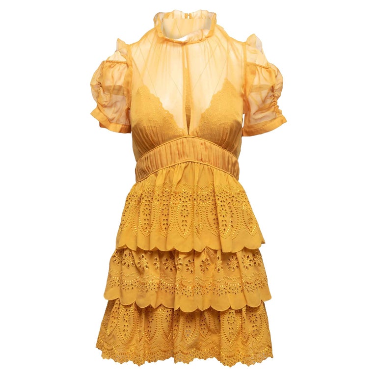 Self-Portrait Yellow Eyelet Lace Mini Dress For Sale at 1stDibs