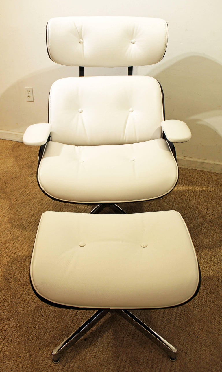 Selig Eames Leather Swivel Lounge Chair and Ottoman at 1stDibs