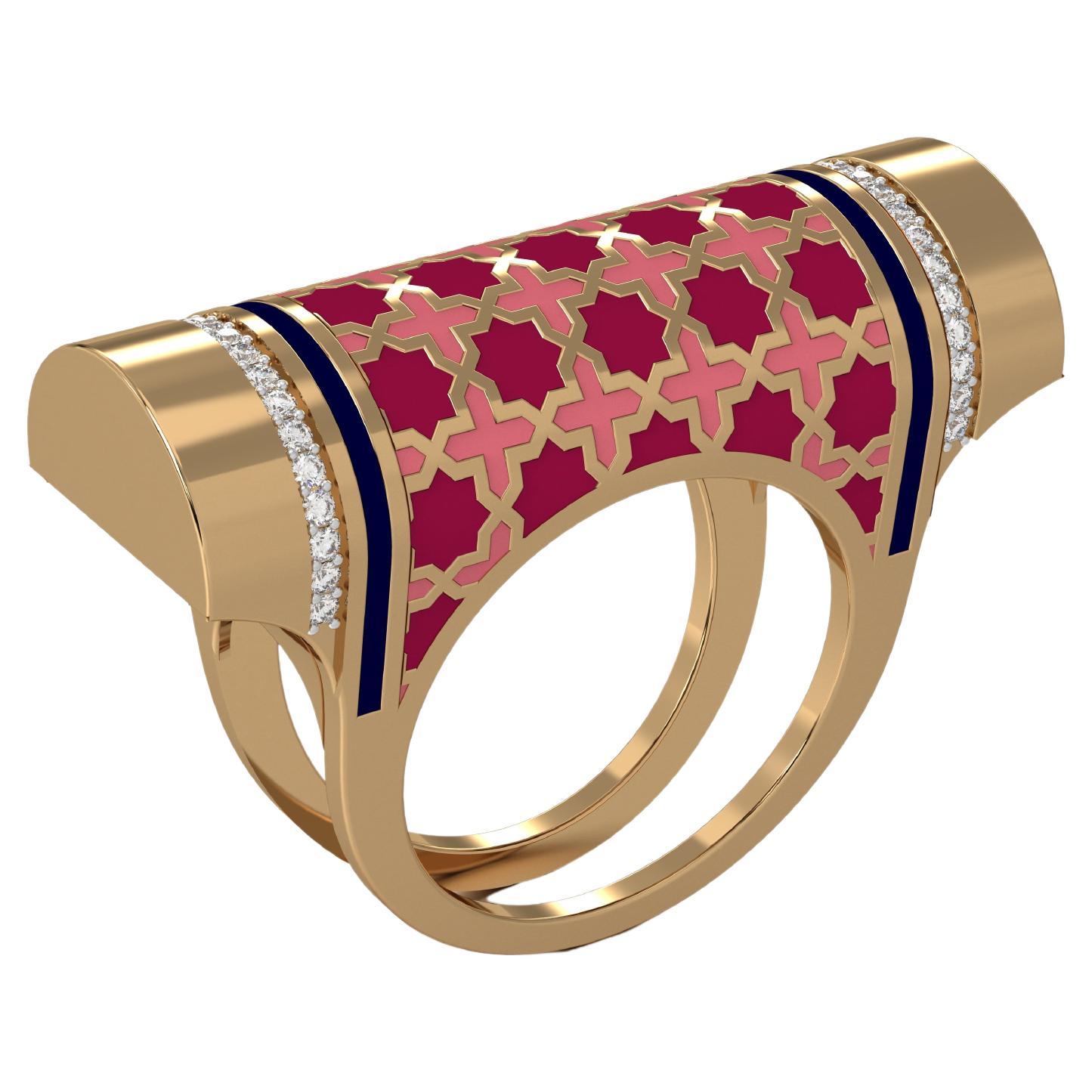 Customizable SOHNAA 18kt Gold Diamond Enamel Miraas Alaara Open Book Fold Ring Medium For Sale ...