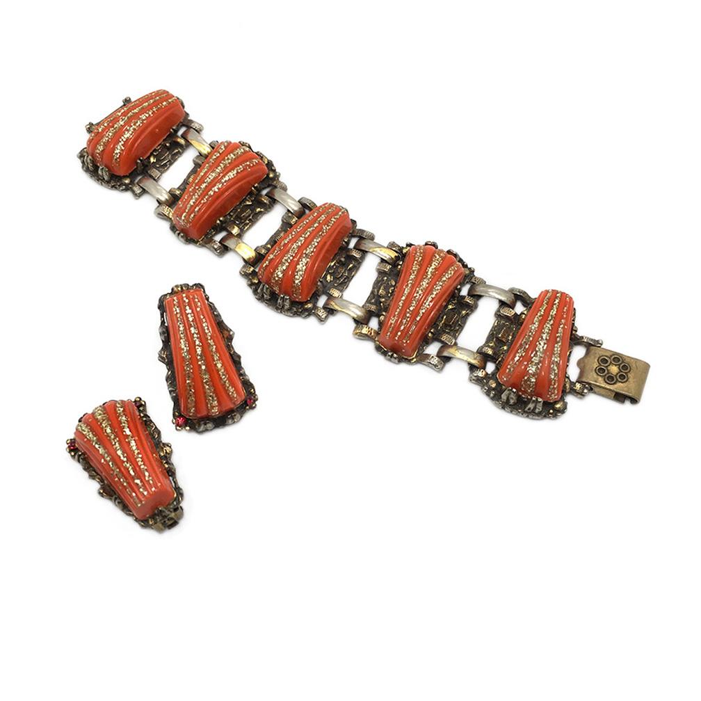 Selro-Selini Orange Bracelet and Earrings Demi-parure For Sale at 1stDibs
