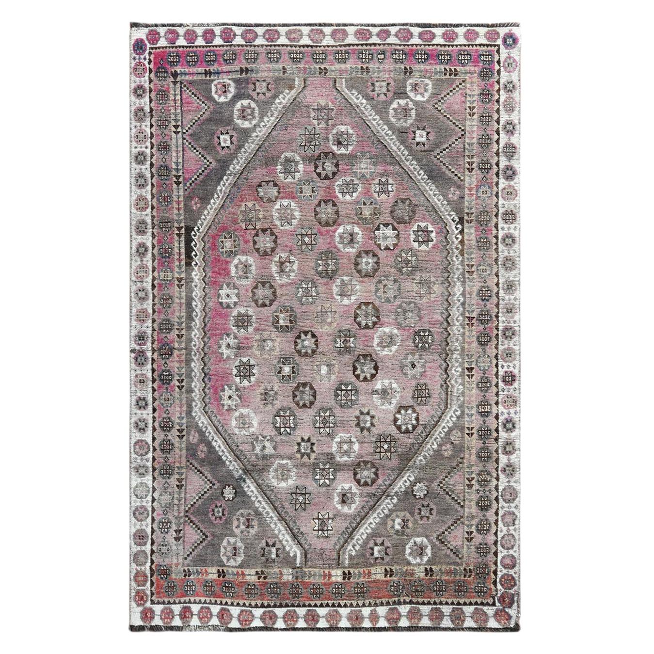 Semi Antique Coral Handmade Persian Shiraz Worn Down Bohemian Wool Rug ...