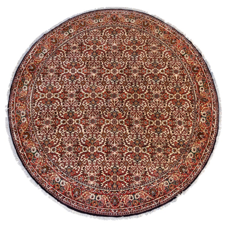 Semi Antique Round Circular Red Brown Navy Blue Ivory Floral Persian ...